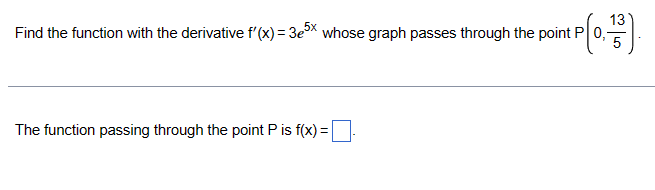 Solved Find the function with the derivative f′(x)=3e5x | Chegg.com