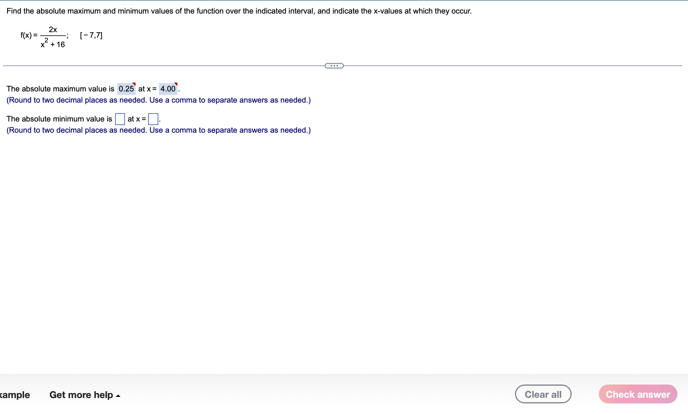 Solved f(x)=x2+162x;[−7,7] The absolute maximum value is | Chegg.com