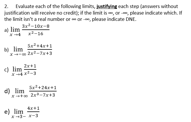 Solved 2. Evaluate each of the following limits, justifying | Chegg.com