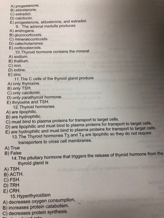 Solved A) progesterone B) aldosterone. C) estradiol. D) | Chegg.com