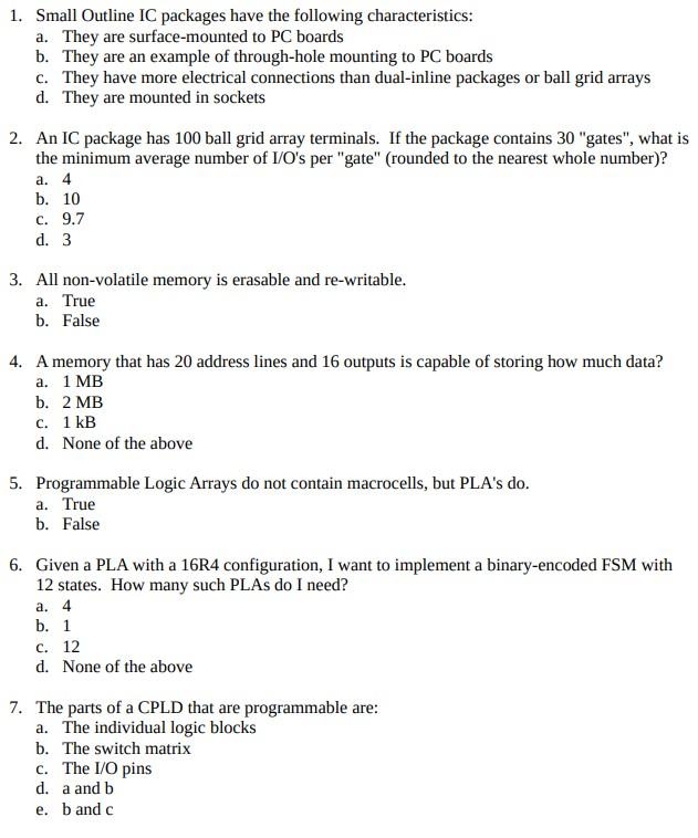 Solved 1. Small Outline IC packages have the following | Chegg.com