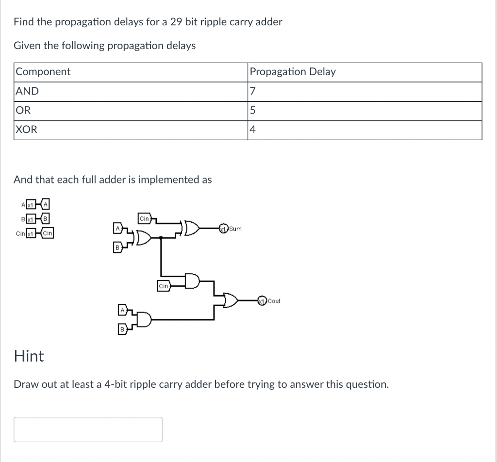 Solved Find the propagation delays for a 29 bit ripple carry | Chegg.com