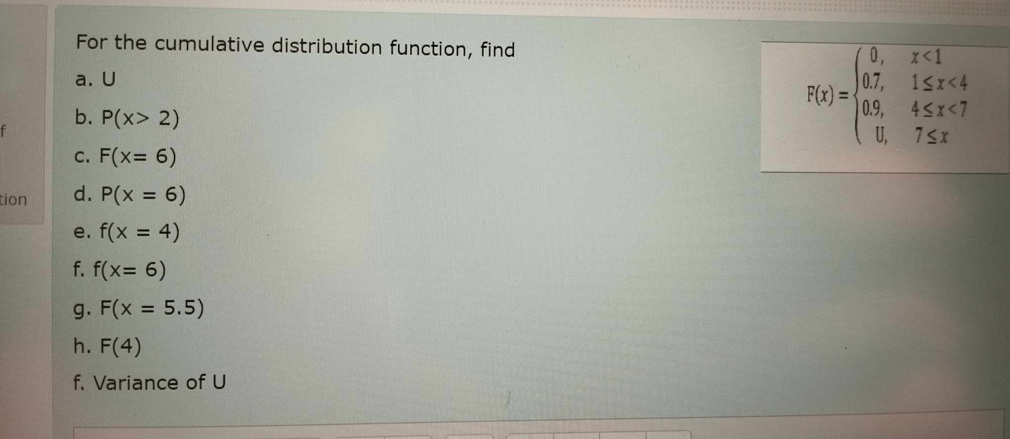 Solved For the cumulative distribution function, finda. | Chegg.com