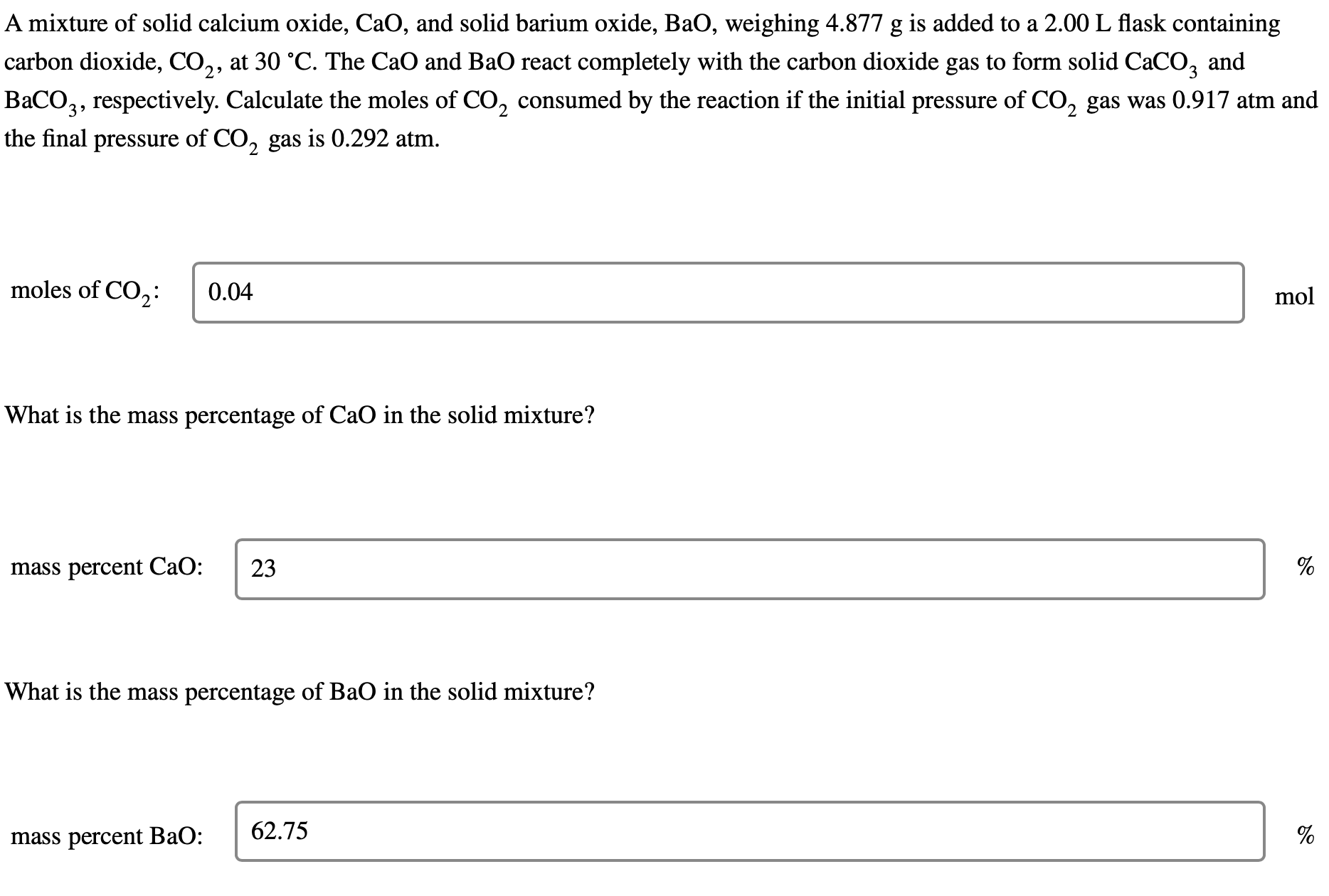 Solved A mixture of solid calcium oxide, CaO, and a solid | Chegg.com