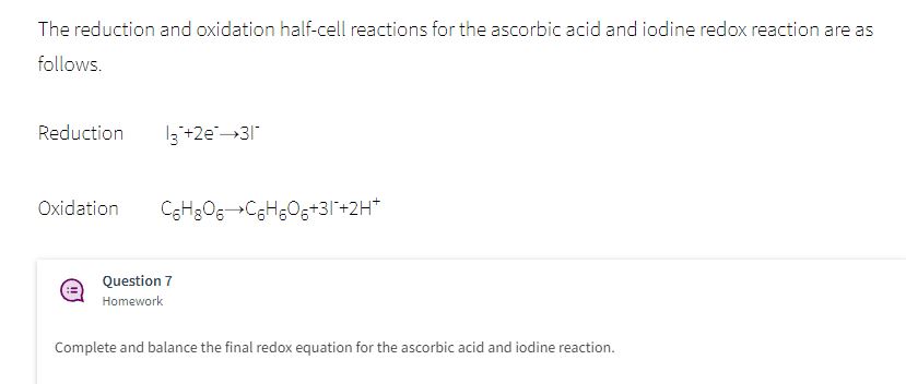 Solved The reduction and oxidation half-cell reactions for | Chegg.com