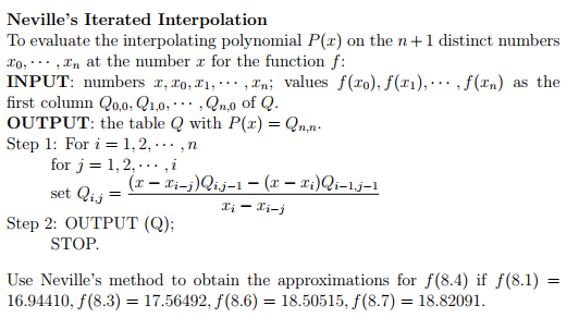 Neville S Iterated Interpolation To Evaluate The