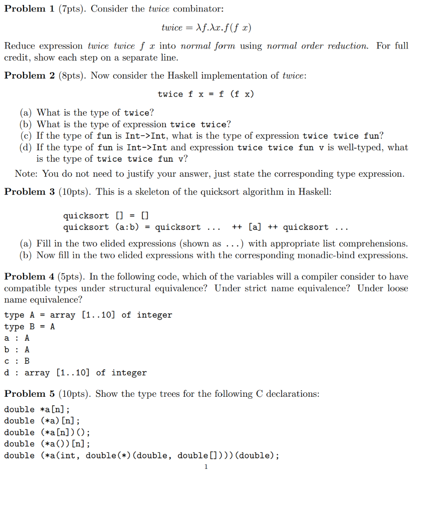 Solved Problem 1 7pts Consider The Twice Combinator 