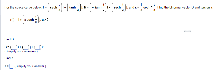Solved For the space curve below, | Chegg.com