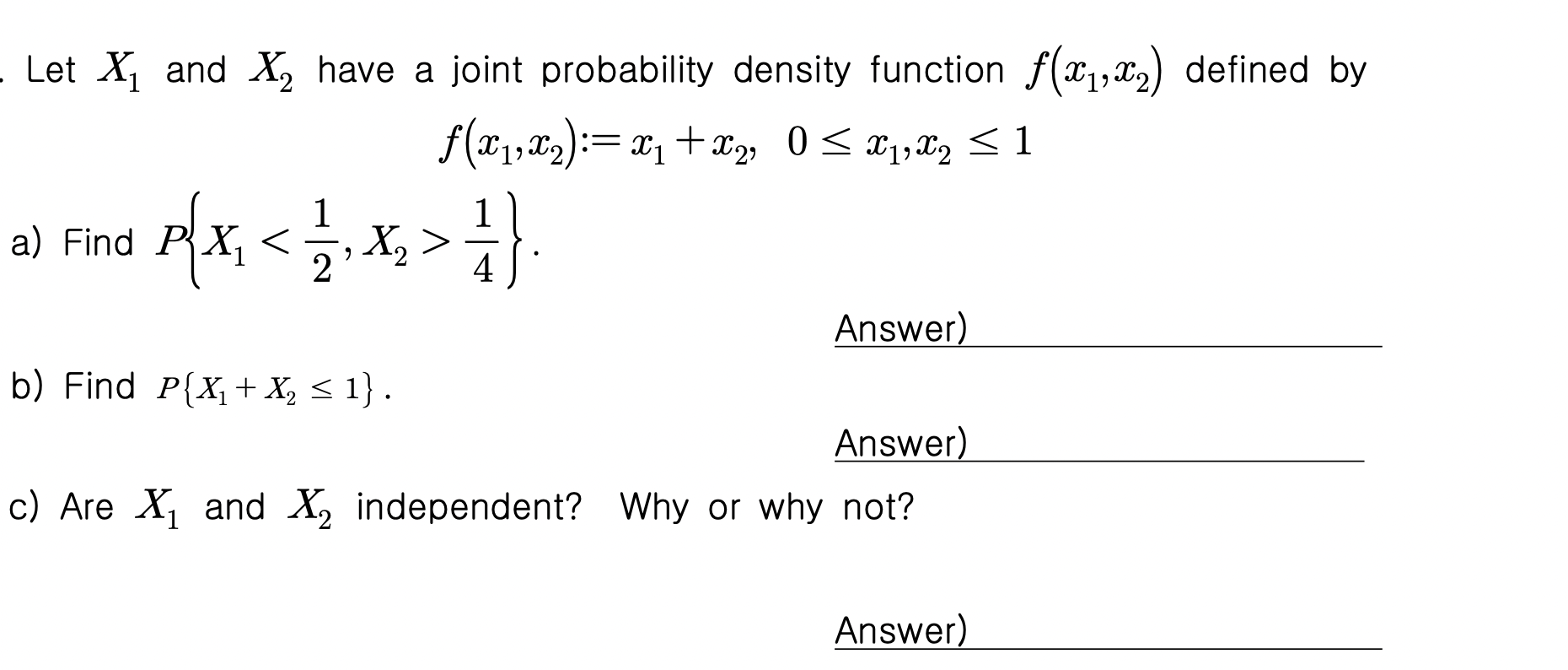 Solved Let X1 and X2 have a joint probability density | Chegg.com