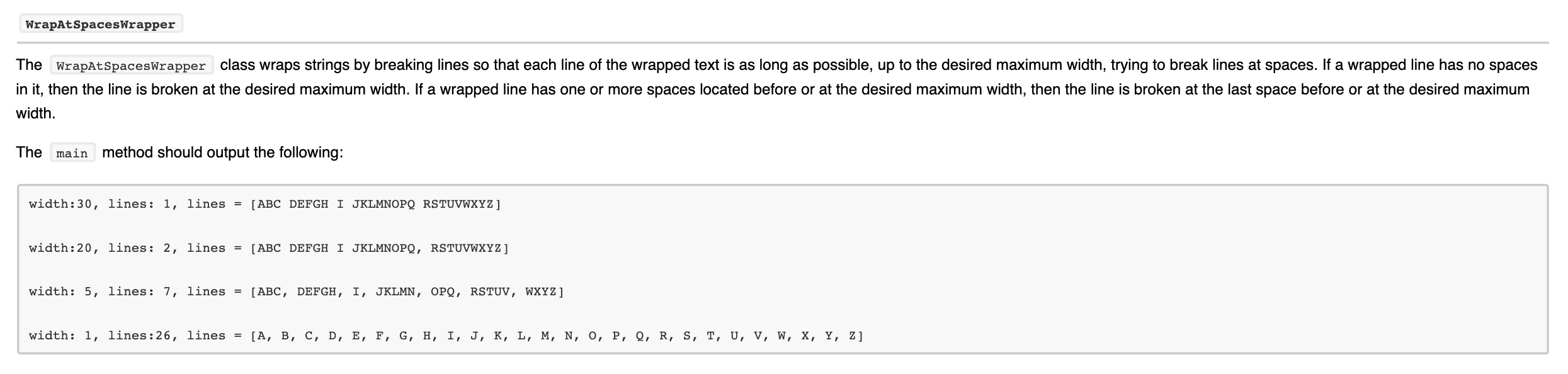 Solved WrapAtWidthWrapper The WrapAtWidthWrapper class wraps | Chegg.com