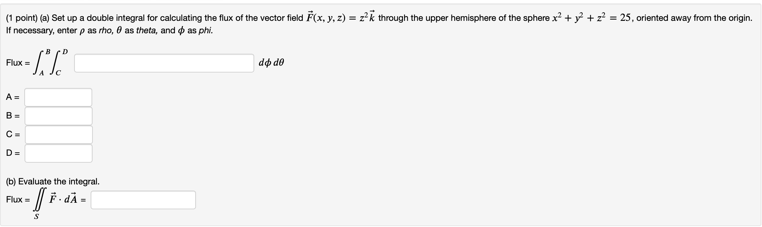 Solved (1 point) (a) Set up a double integral for | Chegg.com
