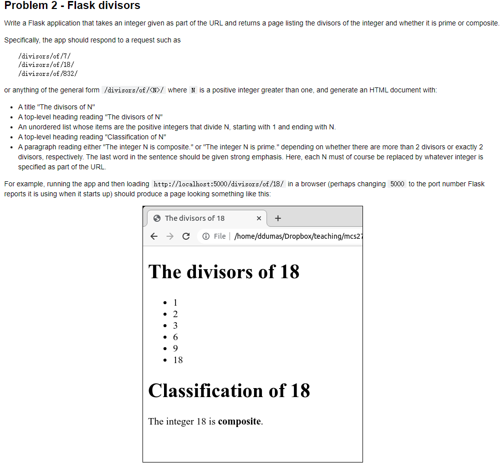 Solved Problem 2 - Flask divisors Write a Flask application | Chegg.com