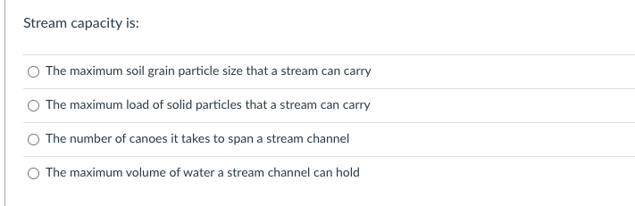 Solved Stream capacity is: The maximum soil grain particle | Chegg.com