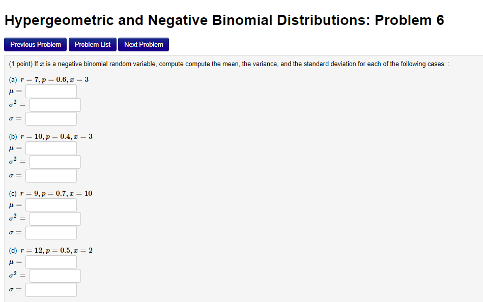 Solved Hypergeometric and Negative Binomial Distributions: | Chegg.com