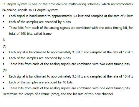 Solved T1 Digital system is one of the time division | Chegg.com