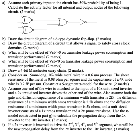Solved a) Assume each primary input to the circuit has 50% | Chegg.com