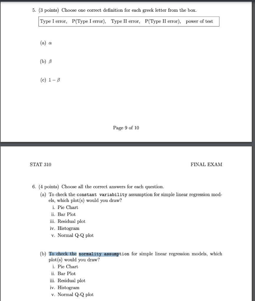 Solved 5. (3 points) Choose one correct definition for each | Chegg.com