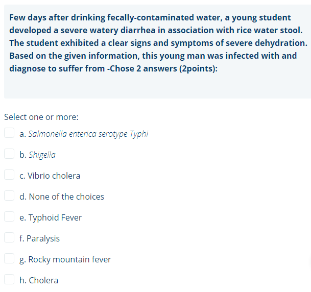 Solved Few days after drinking fecally-contaminated water, a | Chegg.com