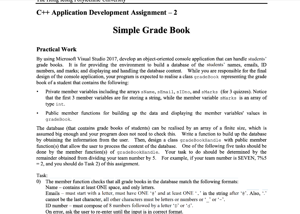Solved Just create a c++ file which include the database of | Chegg.com