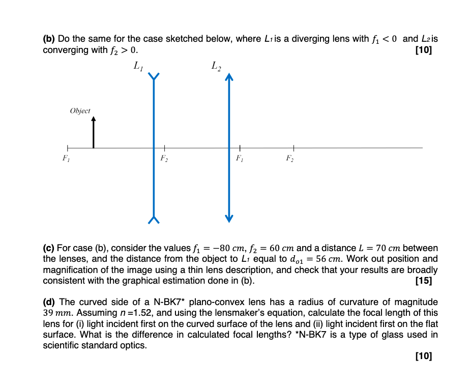 Solved 1. (a) Consider a system of two converging lenses L1 | Chegg.com