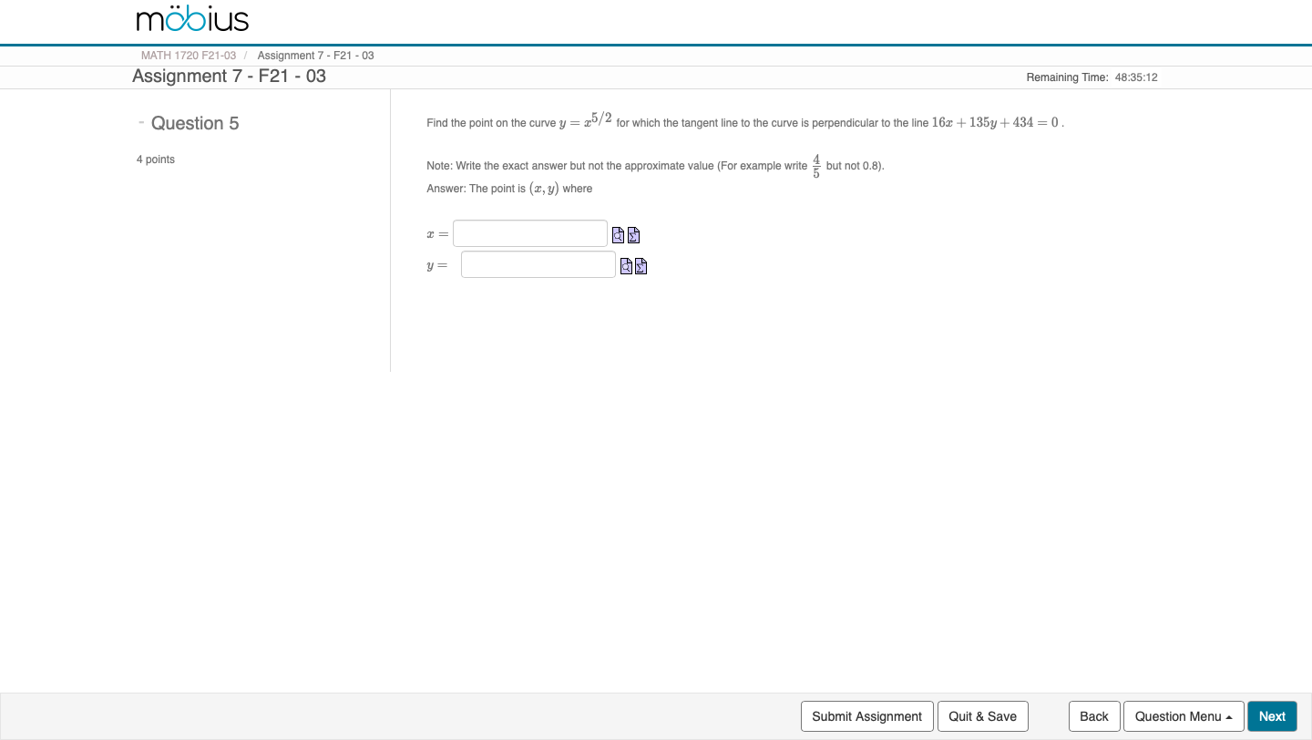 Solved möbius MATH 1720 F21-03/ Assignment 7 - F21-03 | Chegg.com