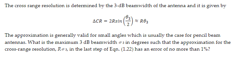 The cross range resolution is determined by the 3-dB | Chegg.com