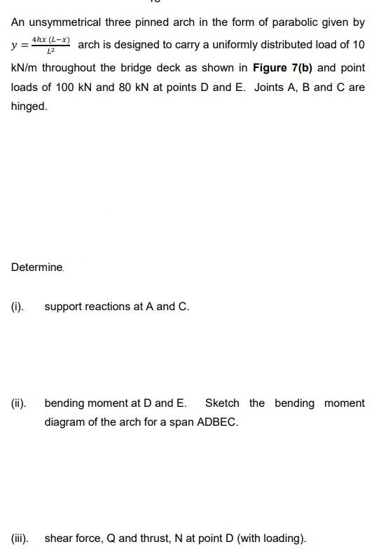 Solved An unsymmetrical three pinned arch in the form of | Chegg.com