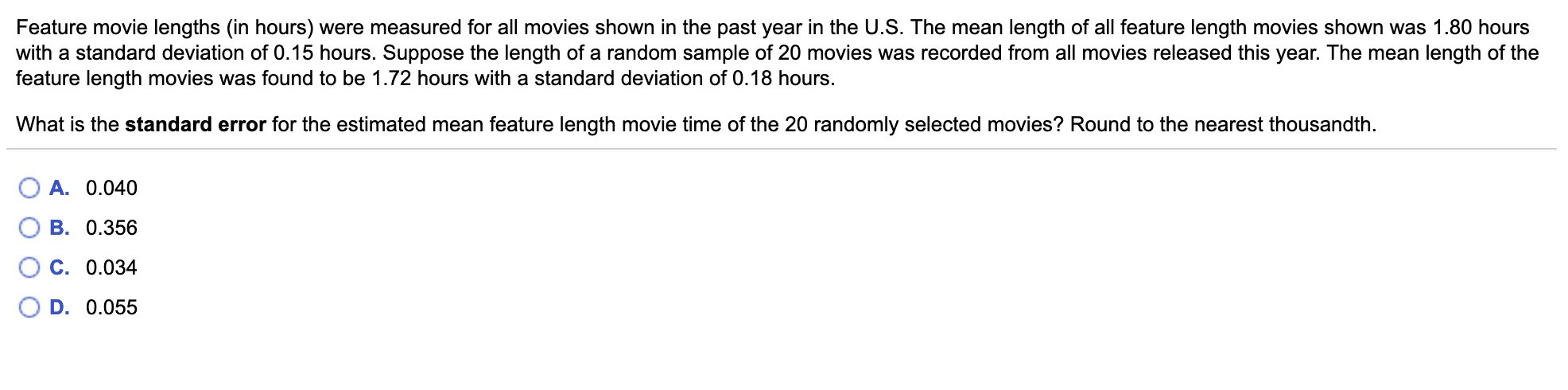 Solved Feature movie lengths (in hours) were measured for | Chegg.com
