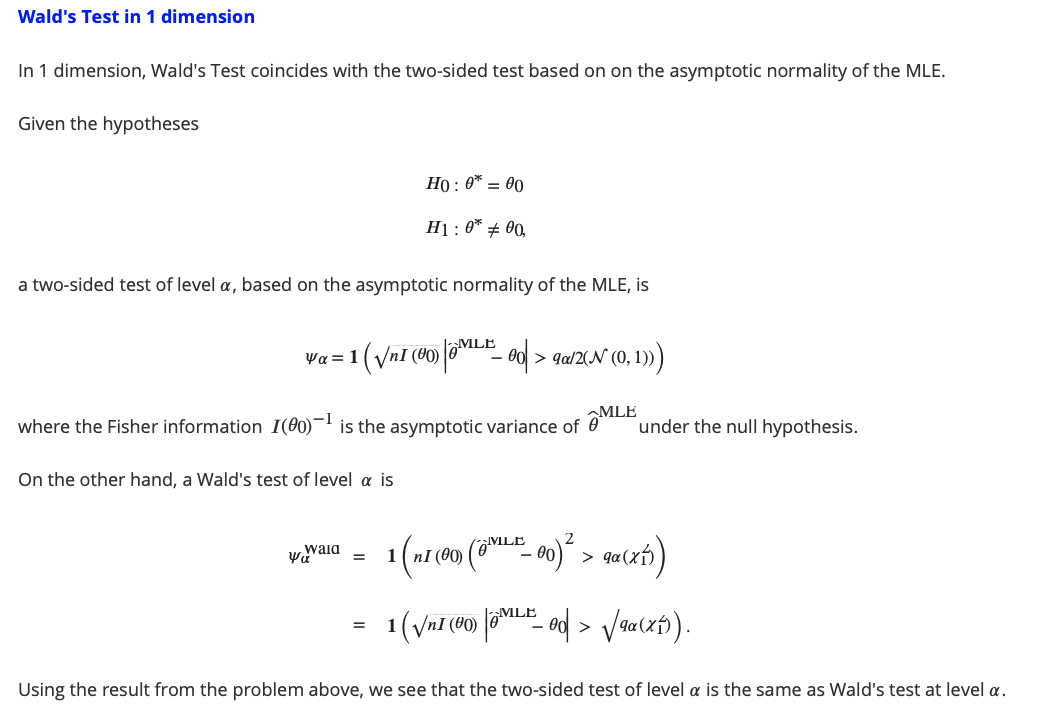 Wald's Test in 1 dimension In 1 dimension, Wald's | Chegg.com