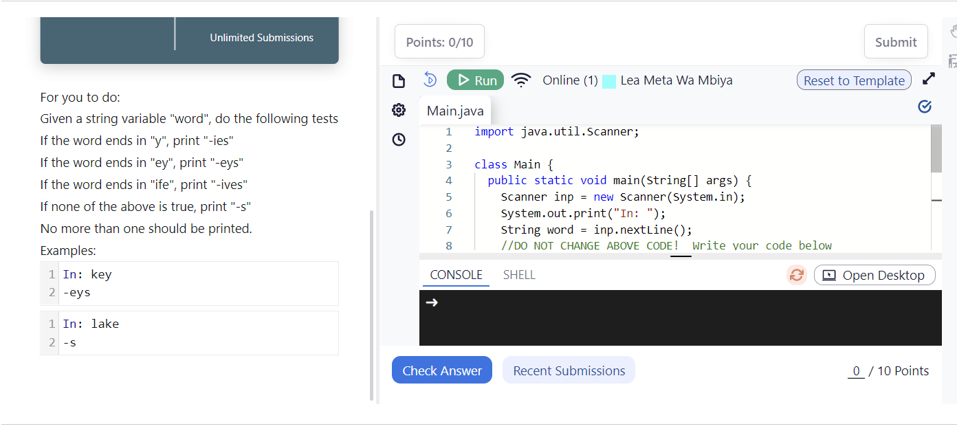 Solved For you to do: Given a string variable "word", do the | Chegg.com