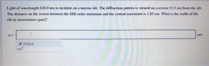 Solved Light of wavelength 638.0 nm is incident on a narrow | Chegg.com