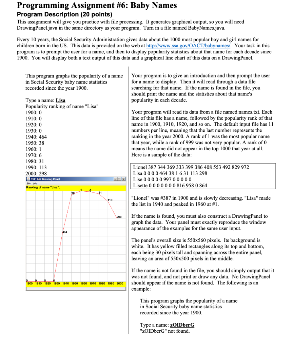 Programming Assignment \#6: Baby Names Program | Chegg.com Programming Assignment \#6: Baby Names Program | Chegg.com