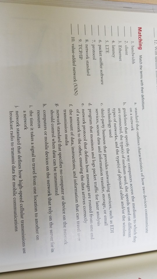 Solved Matching Match The Terms With Their Definitions 1
