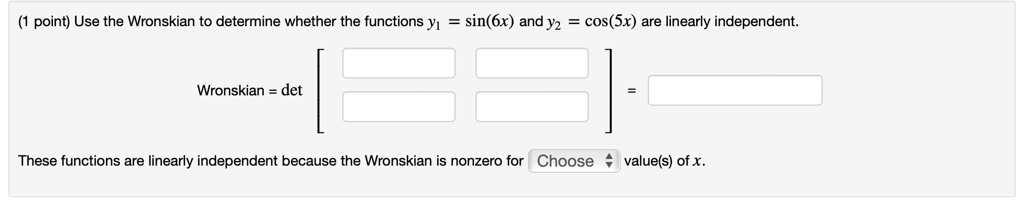 Solved e whether the functions y1=sin(6x) and y2=cos(5x) | Chegg.com