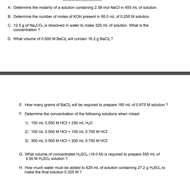 Solved A. Determine the molarity of a solution containing | Chegg.com