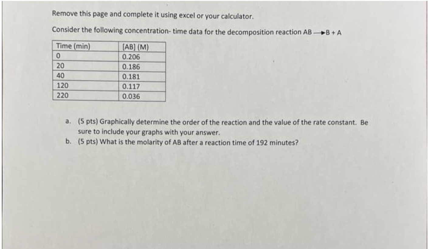 Solved Remove this page and complete it using excel or your | Chegg.com