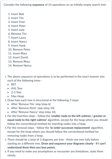 Solved Consider the following sequence of 14 operations on | Chegg.com