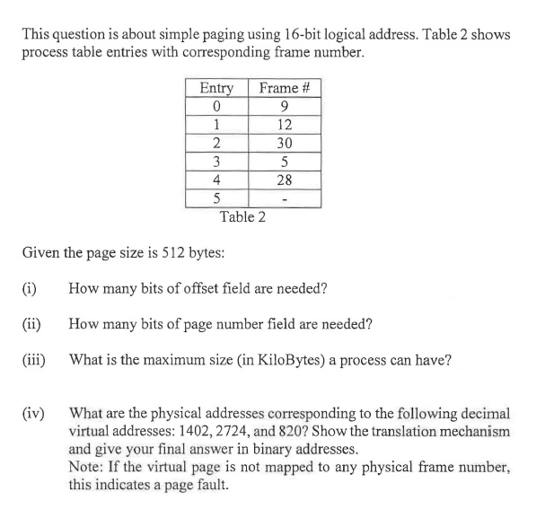 Solved This question is about simple paging using 16-bit | Chegg.com