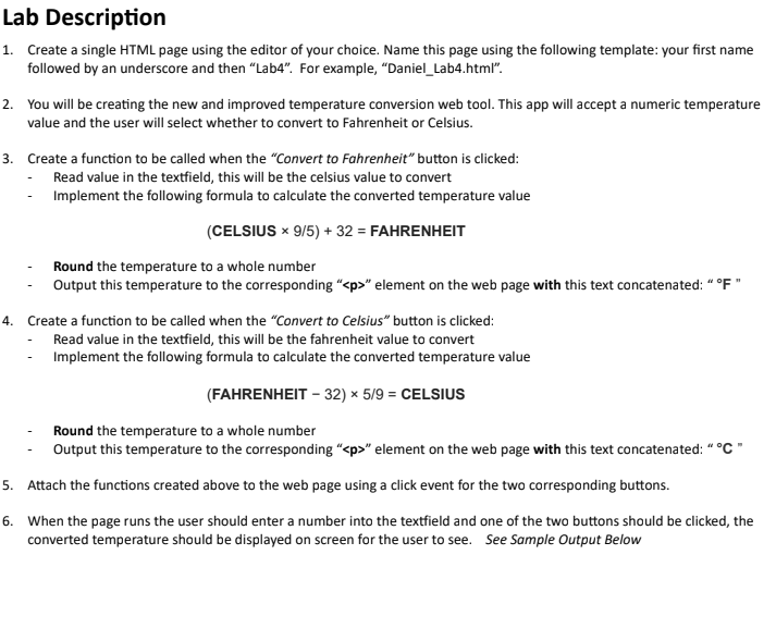Solved Lab Description 1. Create a single HTML page using | Chegg.com