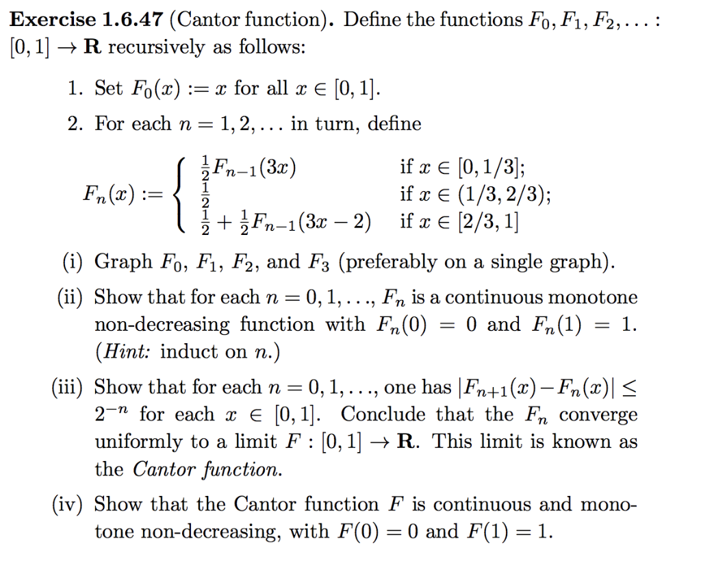Exercise 1.6.47 (Cantor function). Define the | Chegg.com