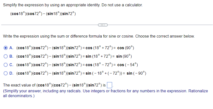 Solved Simplify the expression by using an appropriate | Chegg.com
