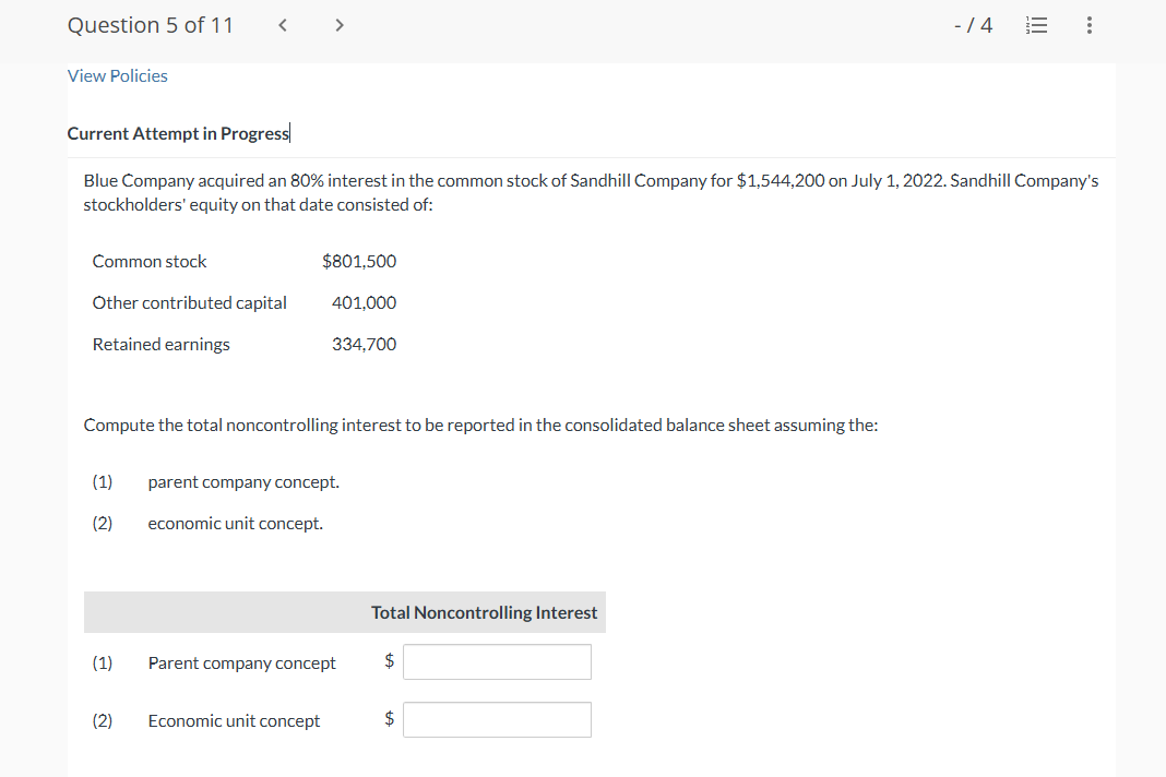 Solved View Policies Current Attempt in Progress Blue | Chegg.com