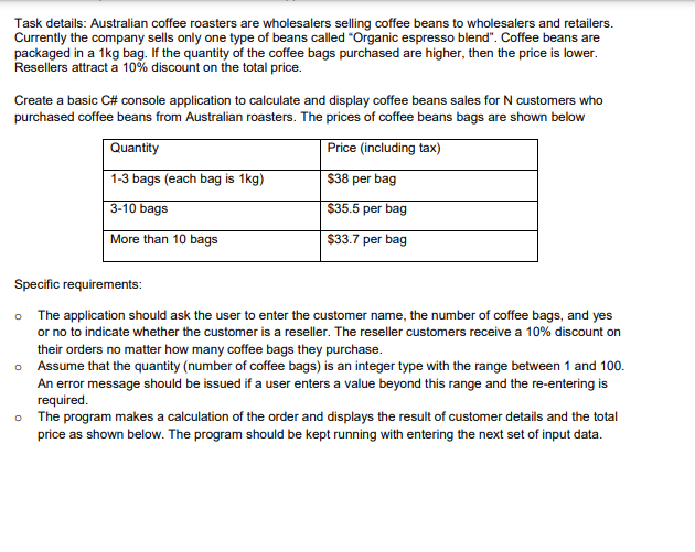 Solved Task details: Australian coffee roasters are | Chegg.com