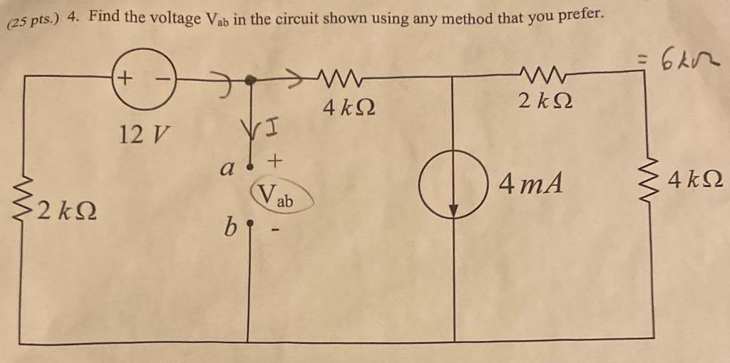 Solved (25 pts.) 4. Find the voltage Vab in the circuit | Chegg.com