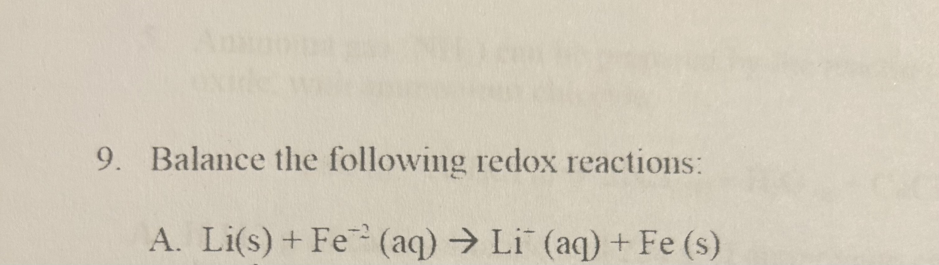 Solved 9. Balance the following redox reactions: A. | Chegg.com