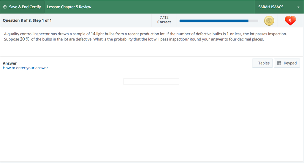 Solved Save & End Certify Lesson: Chapter 5 Review SARAH | Chegg.com