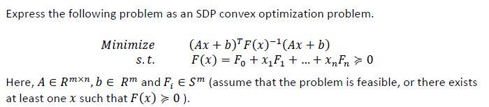 Express the following problem as an SDP convex | Chegg.com