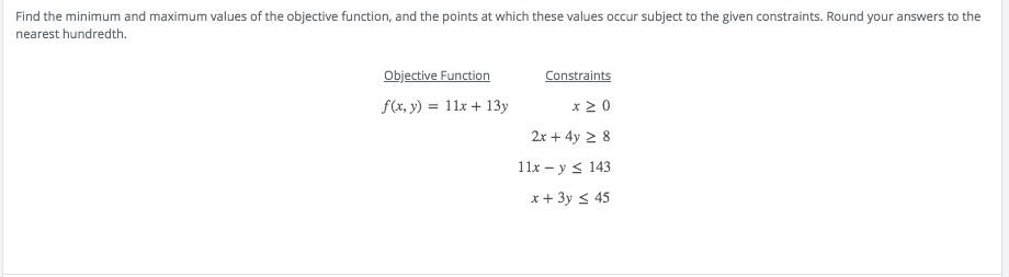 Solved Find the minimum and maximum values of the objective | Chegg.com