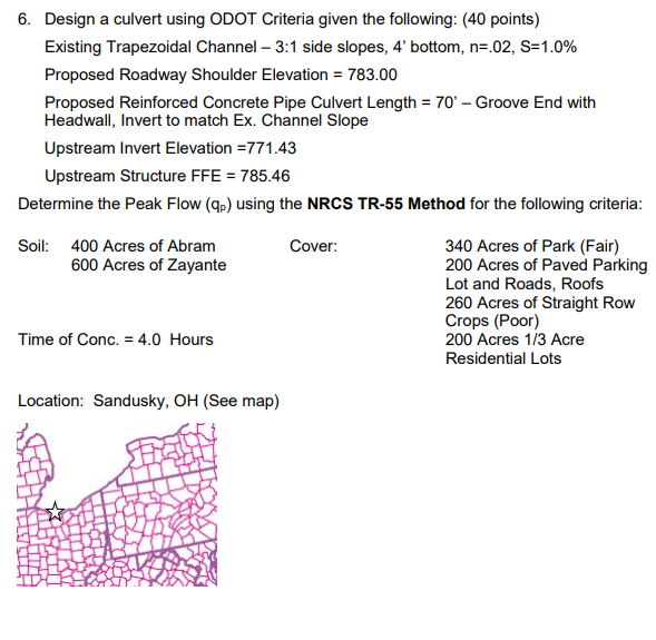6. Design a culvert using ODOT Criteria given the | Chegg.com