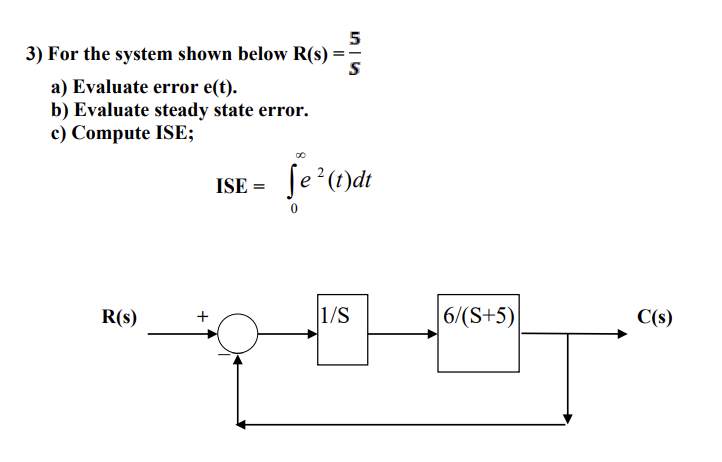 Solved 5 3) For the system shown below R() a) Evaluate error | Chegg.com